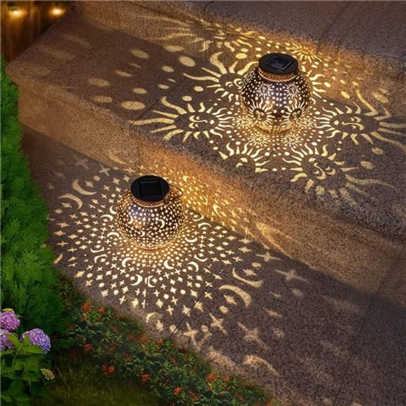 Accents | 2pack Solar Garden Lanterns Metal Moon Star Sun Solar Lantern ...